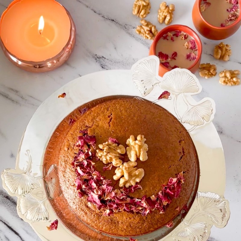 Eggless Walnut Chai Cake Recipe